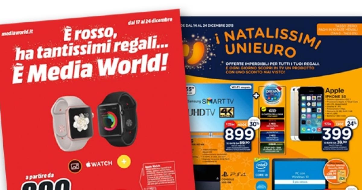 Regali Natale 2015: offerte smartphone volantini Mediaworld e Unieuro