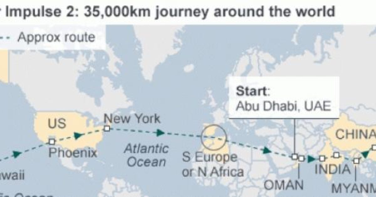 Solar-powered plane begins record-breaking global flight