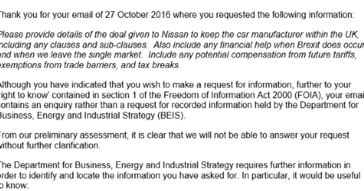 Department of Business, Energy and Industrial Strategy avoid answering ...