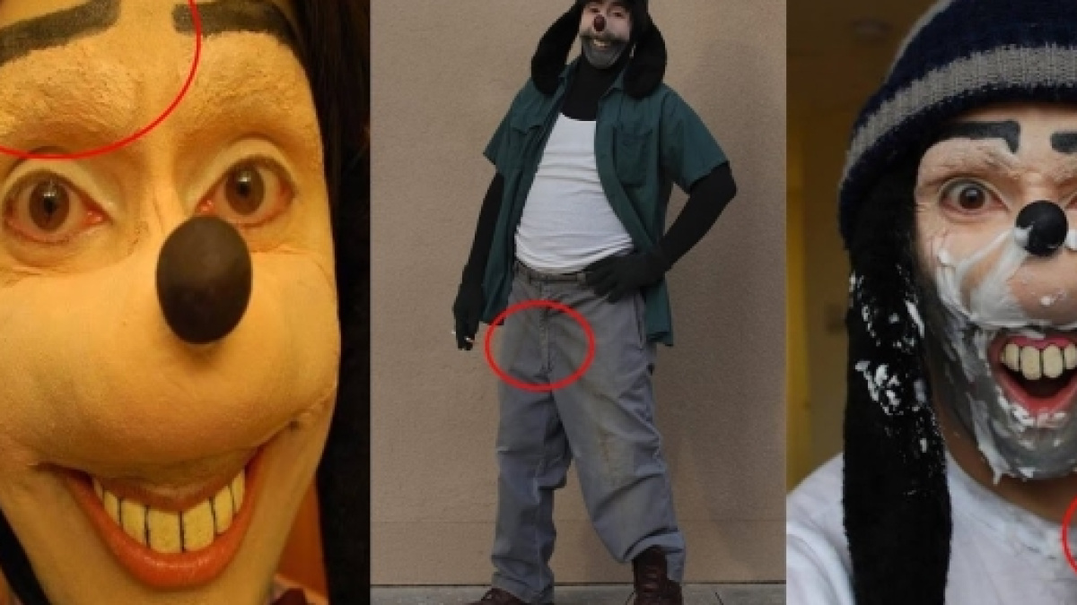 Jonathan Galindo, disfrazado de Goofy, y su perfil de Facebook