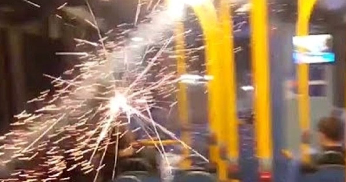 Watch as firework sparks terror on a London bus