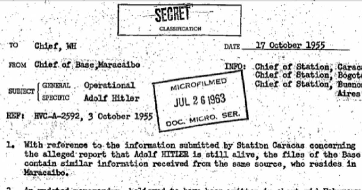Hitler in America del Sud? Un file CIA aperto alimenta la tesi più ...