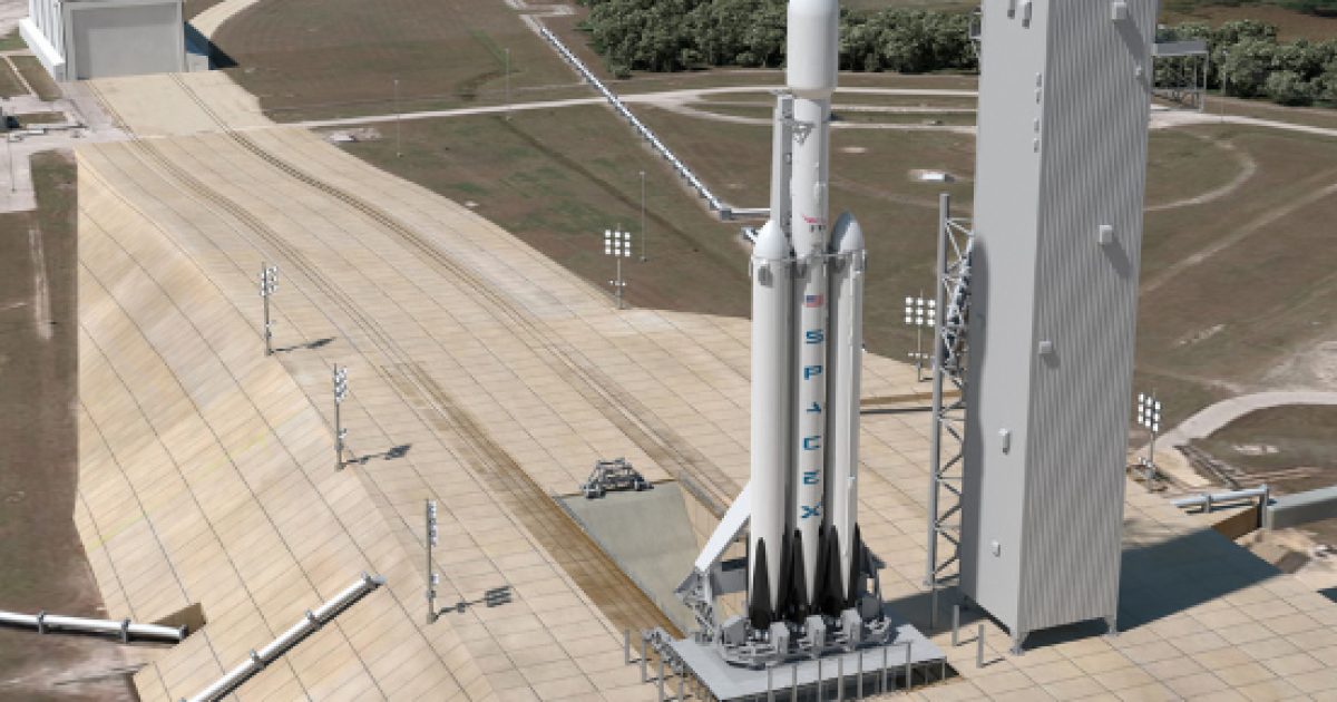 The SpaceX Falcon Heavy arises at Pad 39A at NASA’s Kennedy Space Center