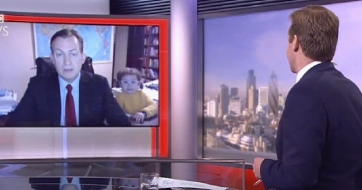 Watch the moment a BBC interview is interrupted by a professor's kids