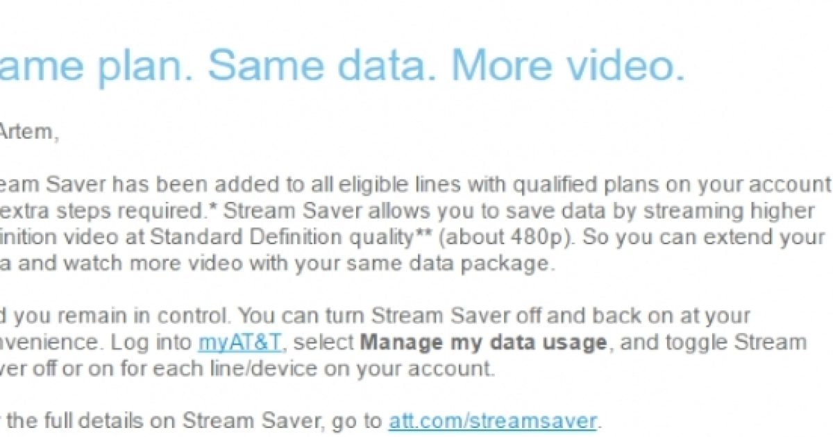 AT&T rolls out Stream Saver feature with an ability to disable easily