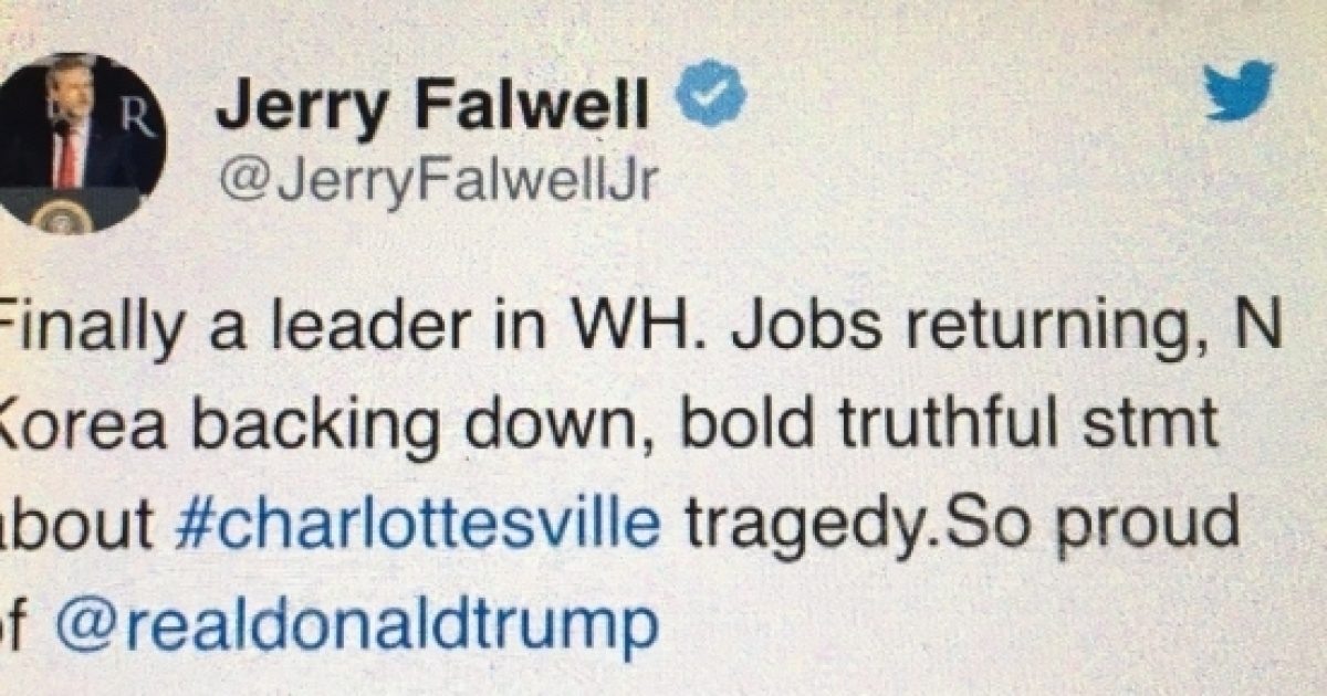 Jerry Falwell Jr. tweets praise or Trump response to Charlottesville