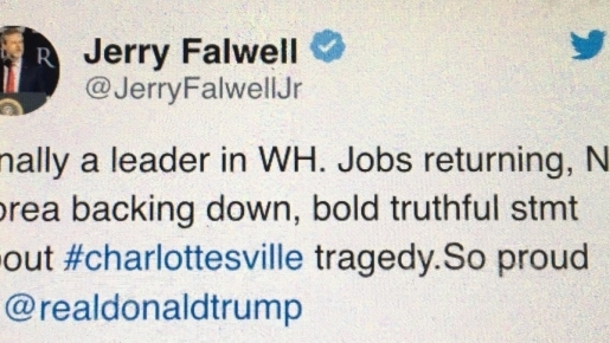 Jerry Falwell Jr. tweets praise or Trump response to Charlottesville