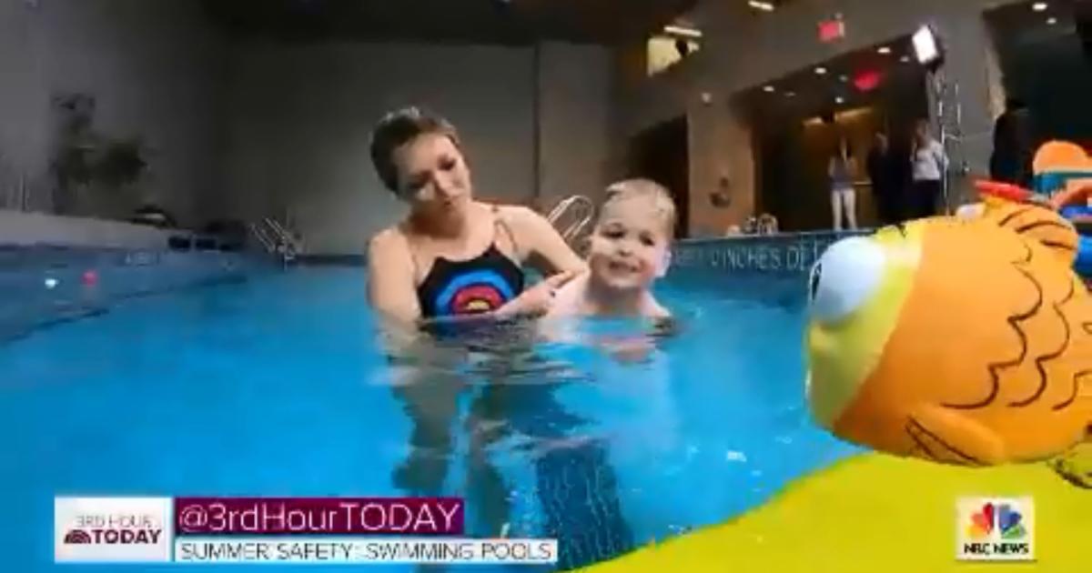 Dylan Dreyer of 'Today' takes her toddler Calvin in the pool for a safety dip