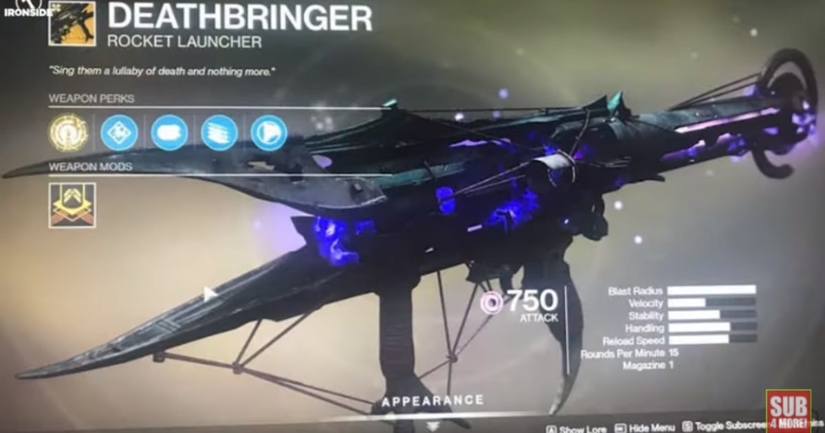 ‘Destiny 2:’ Deathbringer Void Rocket Launcher perks include Dark ...